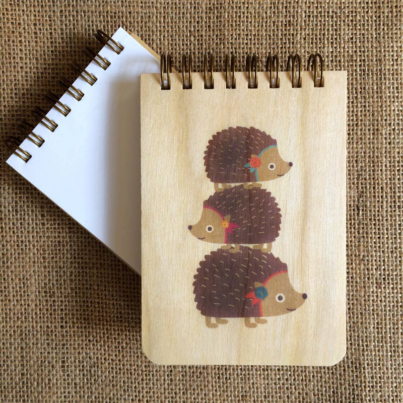 Stacked Hedgehogs Wood MiniNotepad – Red Orchard