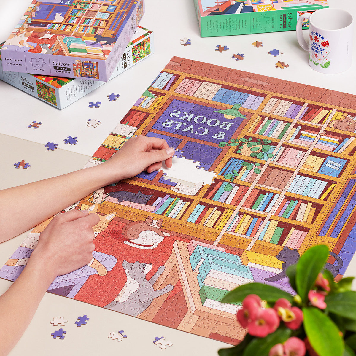 Cat Bookshop Puzzle – Red Orchard