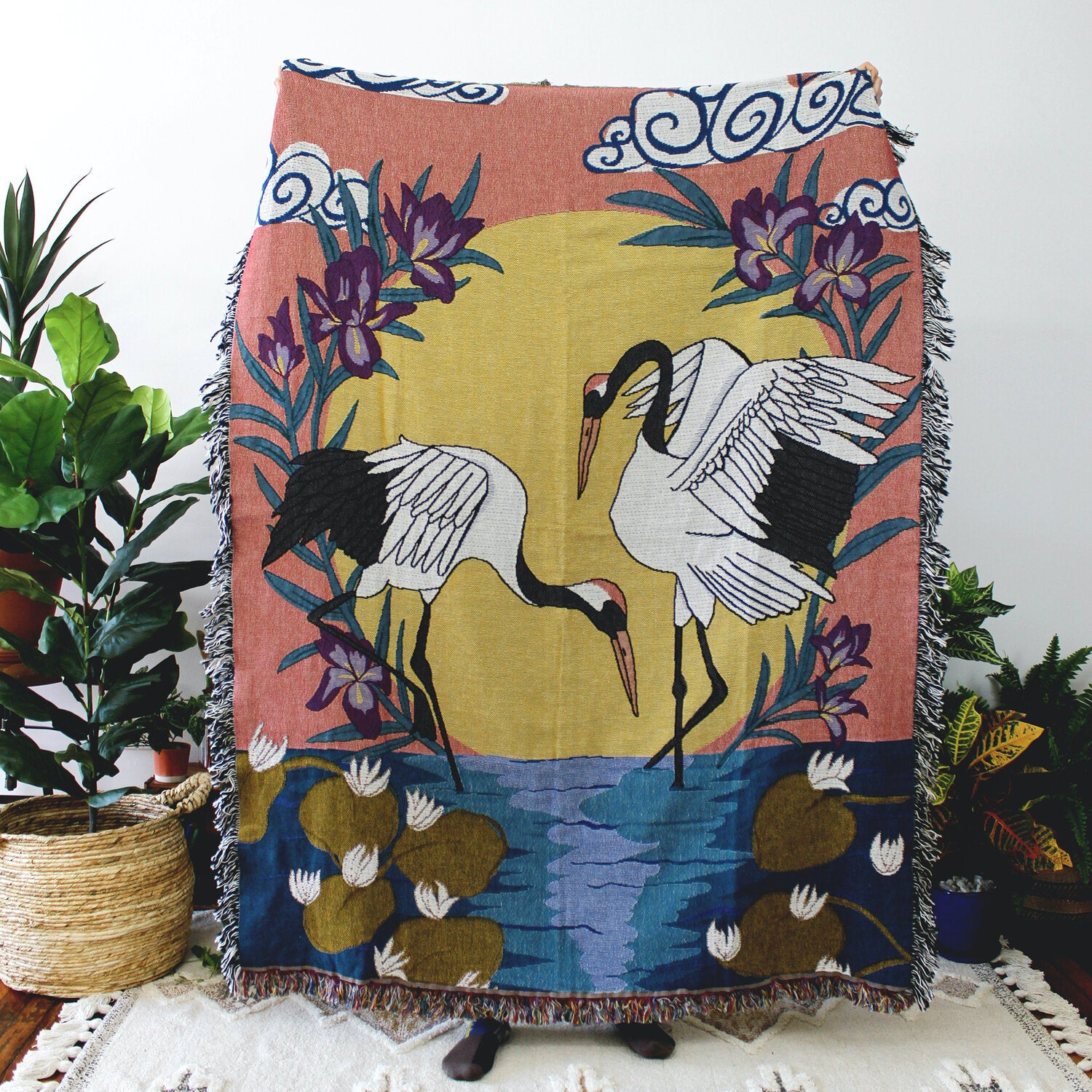 Cranes Throw Blanket – Red Orchard