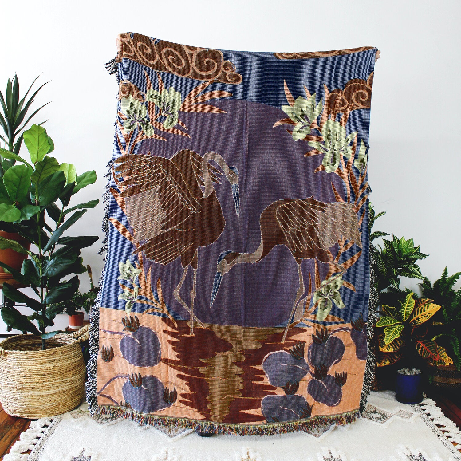 Cranes Throw Blanket – Red Orchard